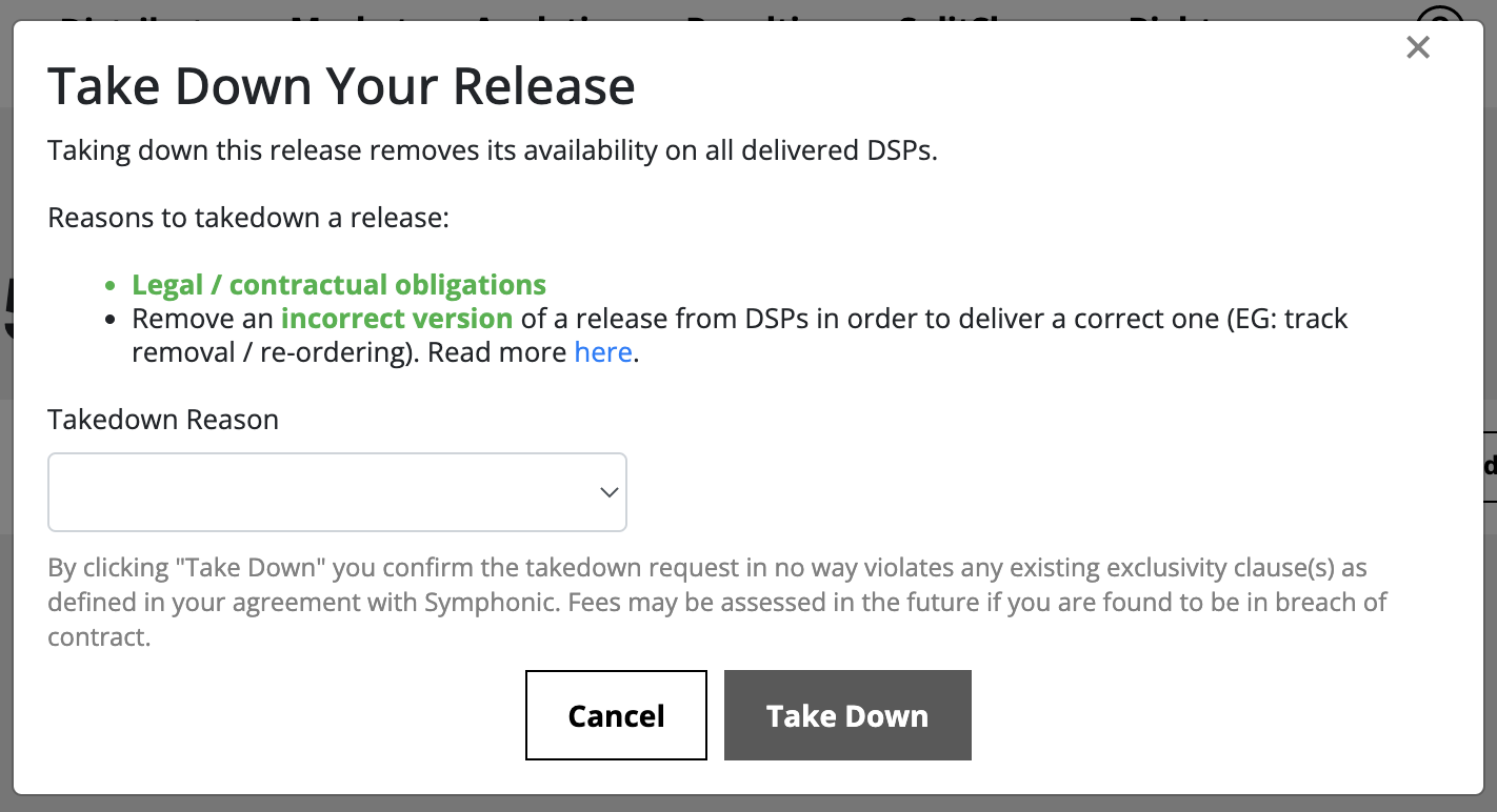 Dar de baja los lanzamientos (takedowns) – Soporte al Cliente